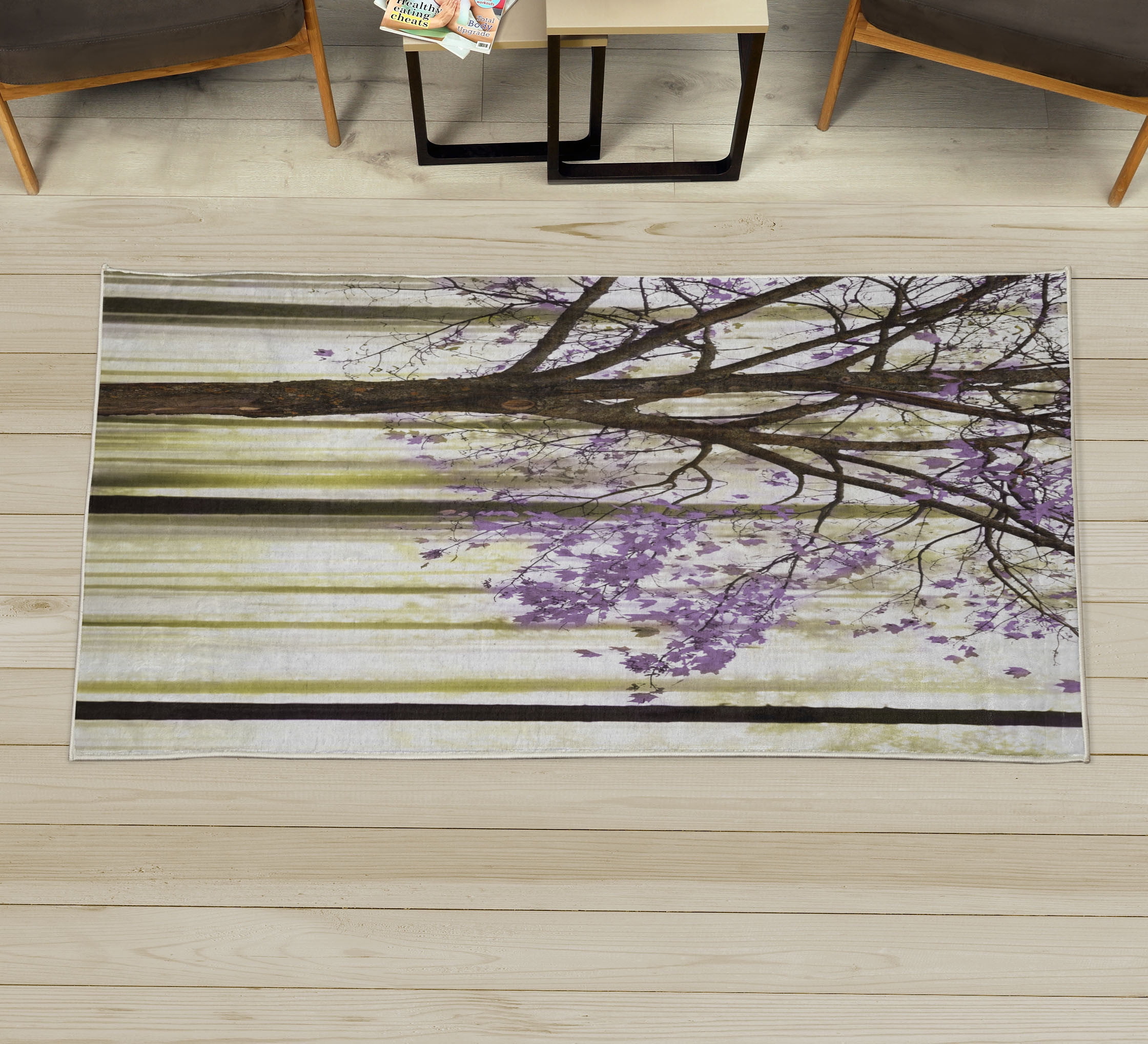Autumn Decorative Rug, Picture of a Lonely Tree Leaves on an Abstract ...