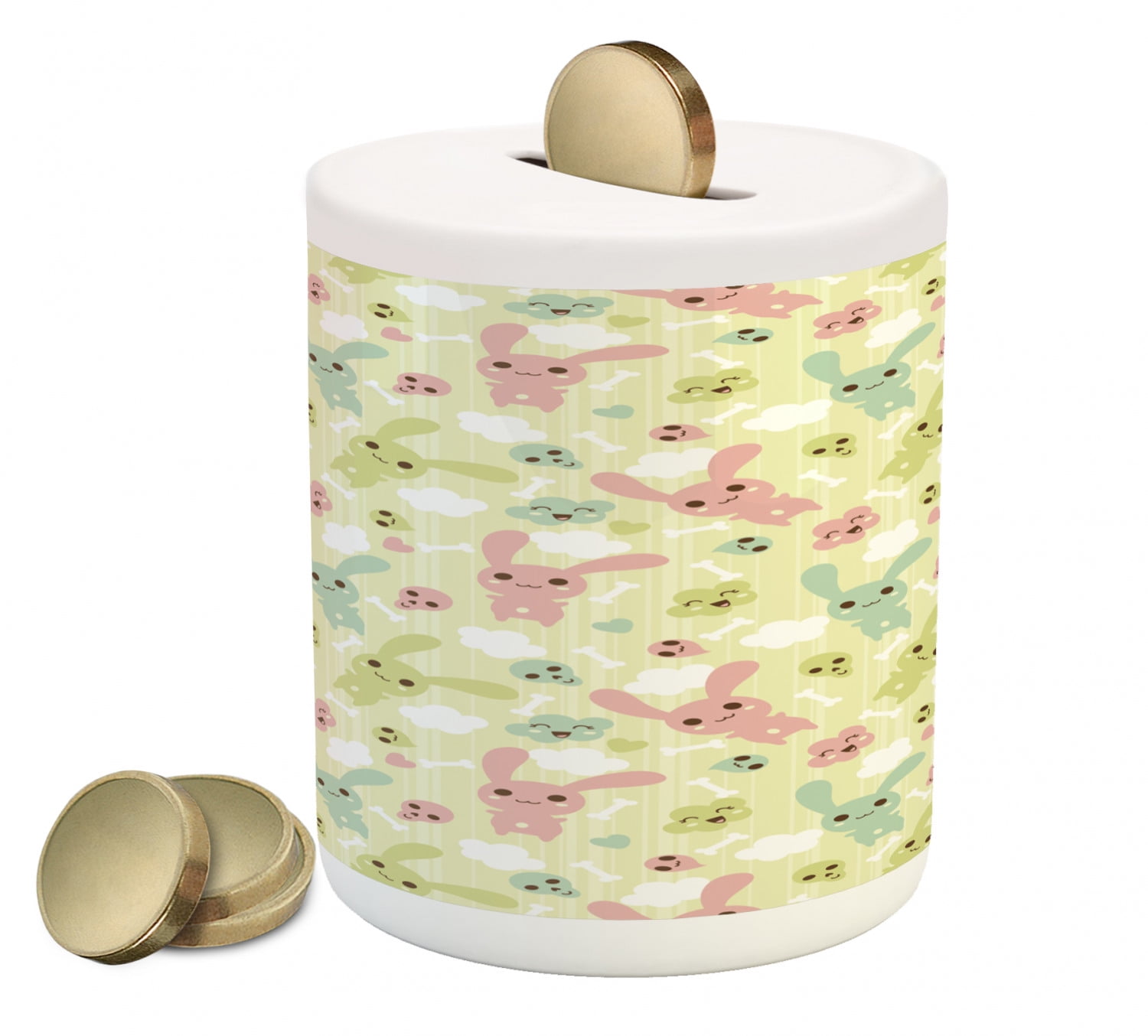 Anime Piggy Bank, Funny Bunnies Clouds and Bones Pattern Doodle Kawaii ...