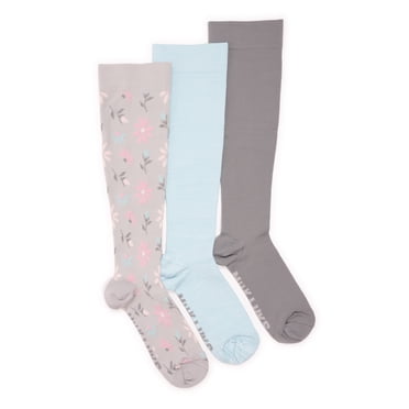 MUK LUKS Women's Wide Width Compression Nylon Knee-High Socks, 3-Pack ...