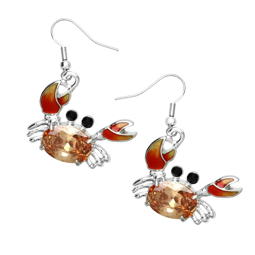 Crab Pendant Necklace or Earring Cubic Zirconia Rhodium Plated 17 Inch ...