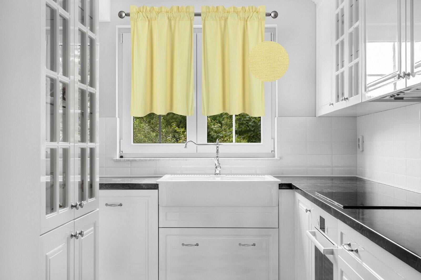 2 PIECES R16 YELLOW SOLID COLOR TIER PANELS ROD POCKET WINDOW CURTAIN ...