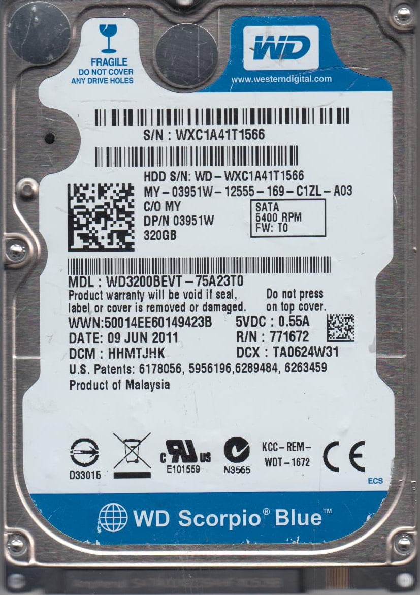WD3200BEVT-75A23T0, DCM HHMTJHK, Western Digital 320GB SATA 2.5 Hard ...