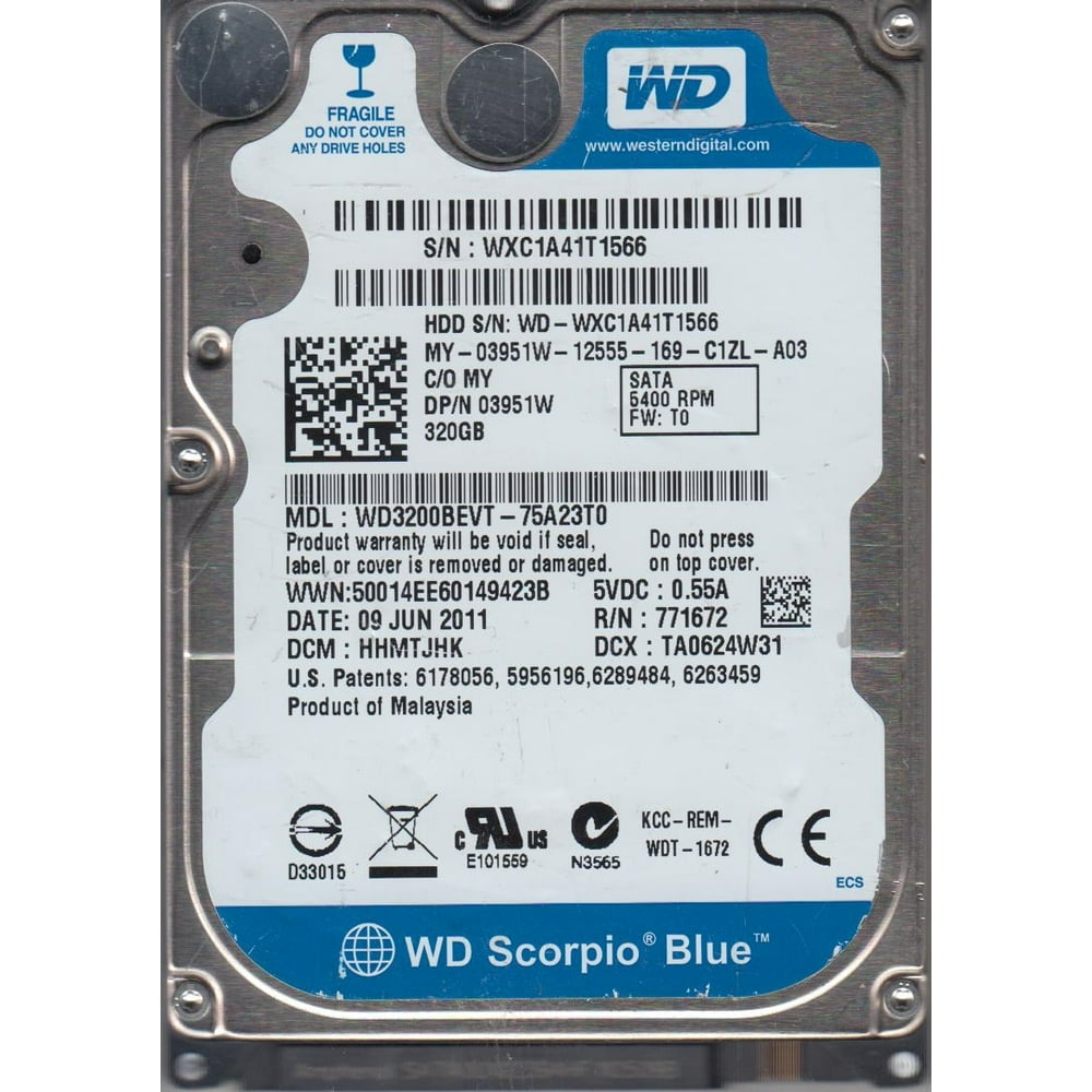 WD3200BEVT-75A23T0, DCM HHMTJHK, Western Digital 320GB SATA 2.5 Hard ...