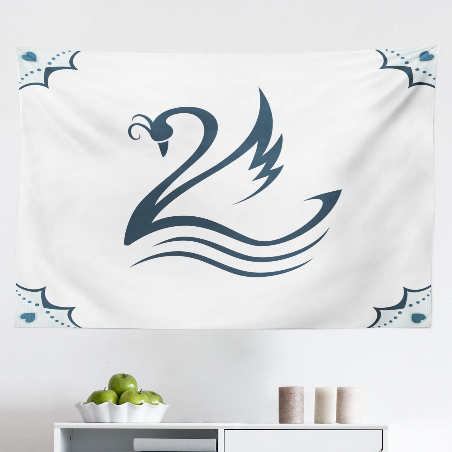 Swan Tapestry, Grunge Style Sketch Image of Lover White Swan Partners ...