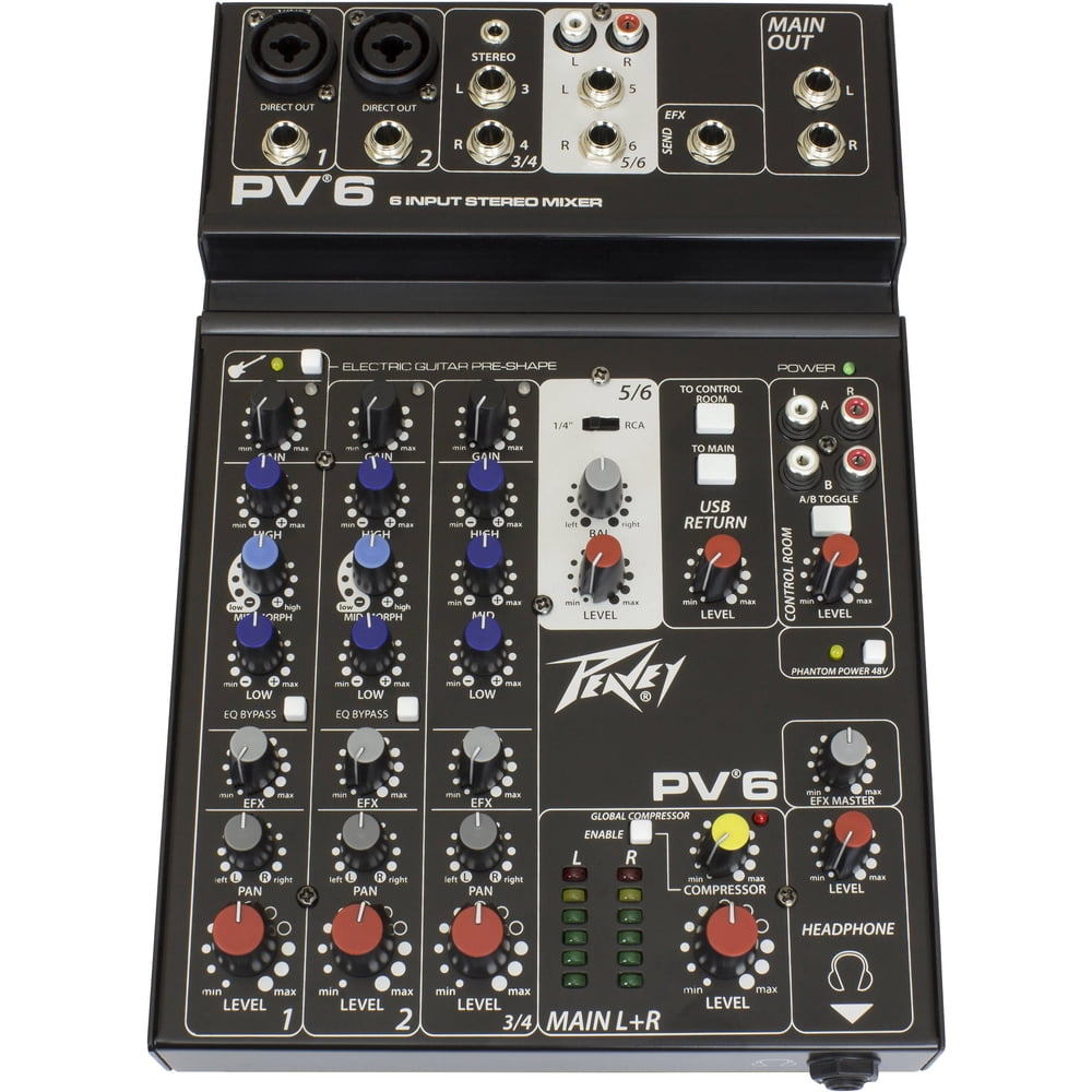 PEAVEY PV 6 120US 2 CHANNEL STUDIO MIXER W/ 2 DIRECT OUTPUTS & 3-BAND ...