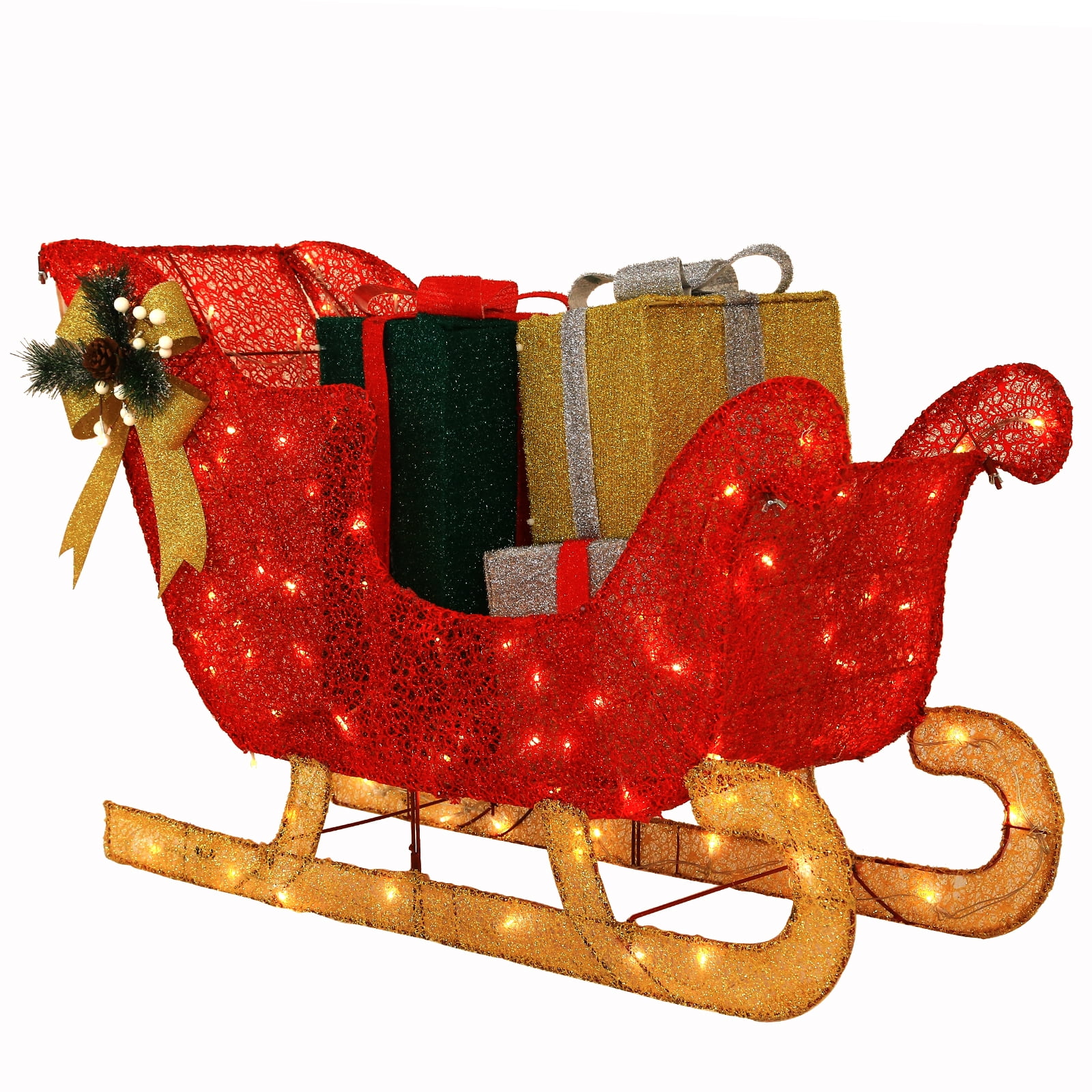 Hykolity Lighted Christmas Sleigh, Outdoor Sleigh Yard Decorations with ...