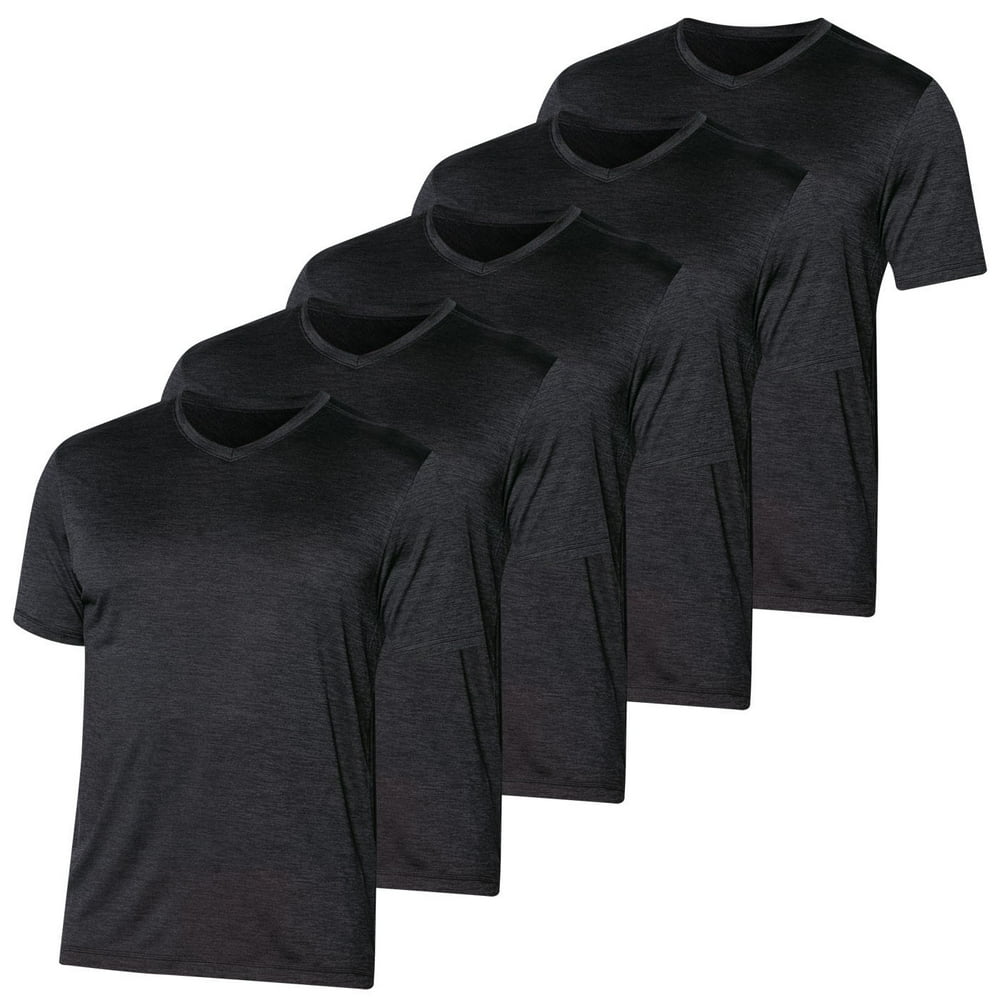 Real Essentials 5 Pack Mens V Neck Dry Fit Moisture Wicking Active