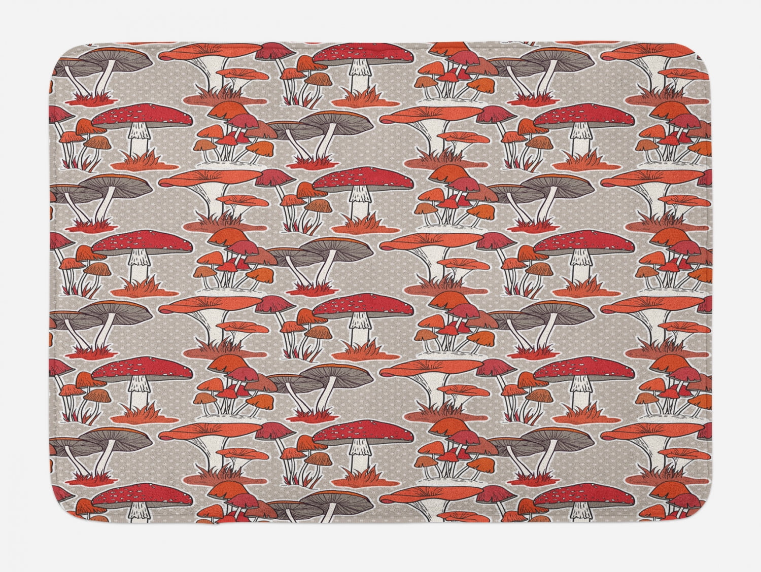 Mushroom Bath Mat, Mushrooms Pattern Healthy Edible Autumn Jungle Trees ...