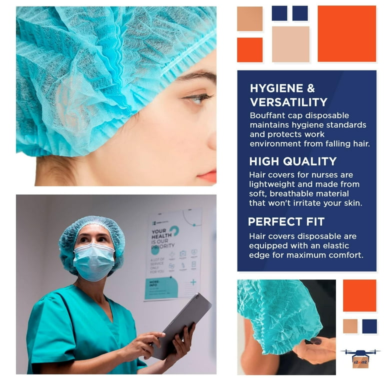 Beard Protection Nets Disposable Hood Caps - 100 Pack Blue ...