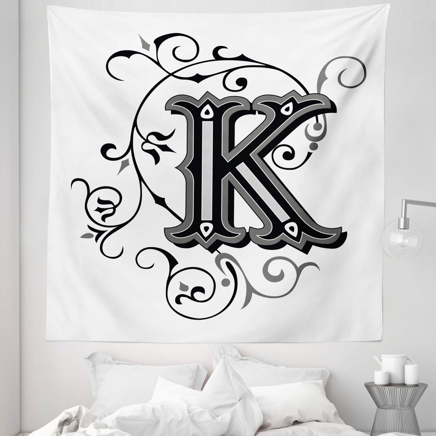 Letter K Tapestry, Uppercase Design from Medieval Times Typography Sign ...