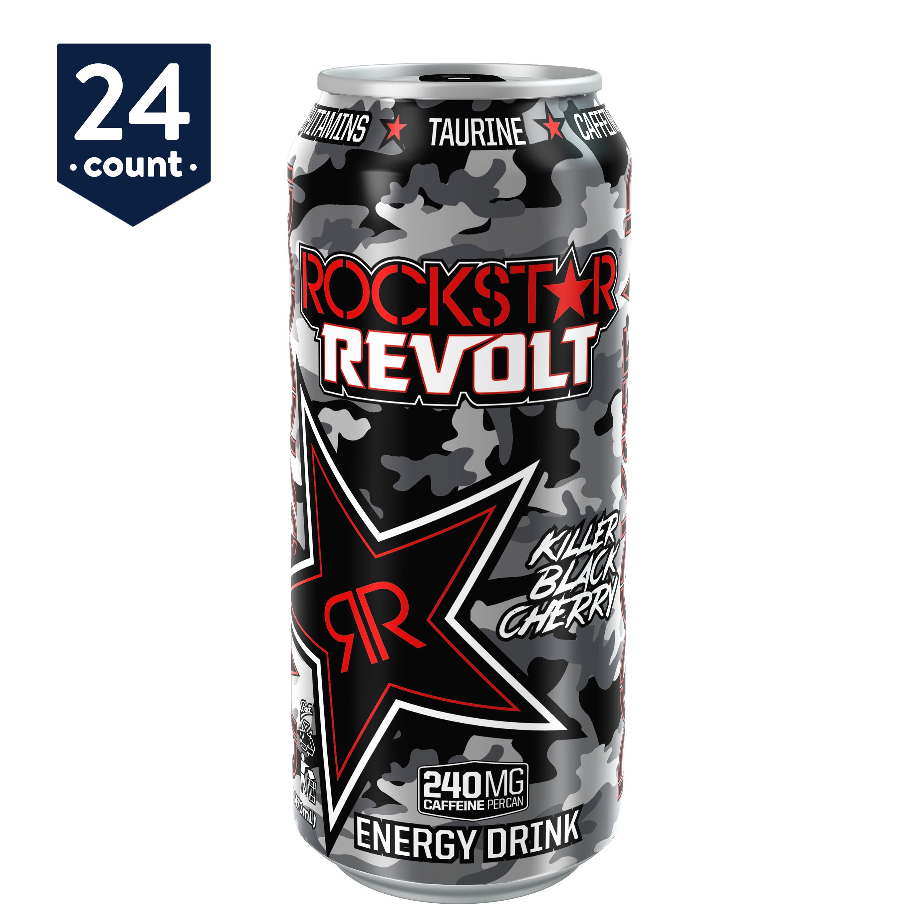 Rockstar Revolt Energy Drink, Black Cherry, 16 oz Cans, 24 Count ...