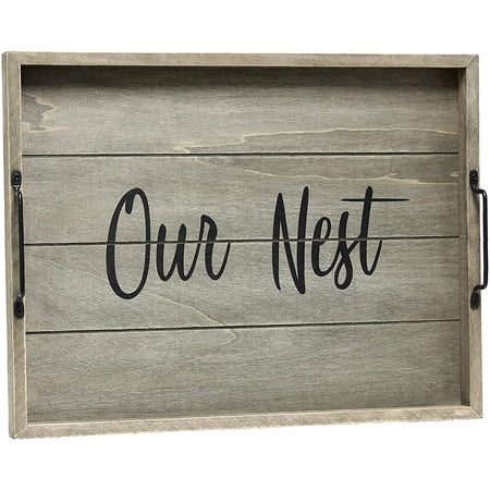 HG2 RGO Decorative Wood S ving Tray w/ Handle , 15.50" x 12", Our e t ...