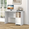 Costway Modern Computer Desk with Cabinet Cable Holes & Open Shelf ...