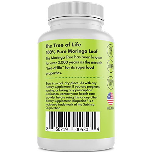 Moringa Capsules 1300mg by Nutrition Greenlife | Pure Raw Moringa ...