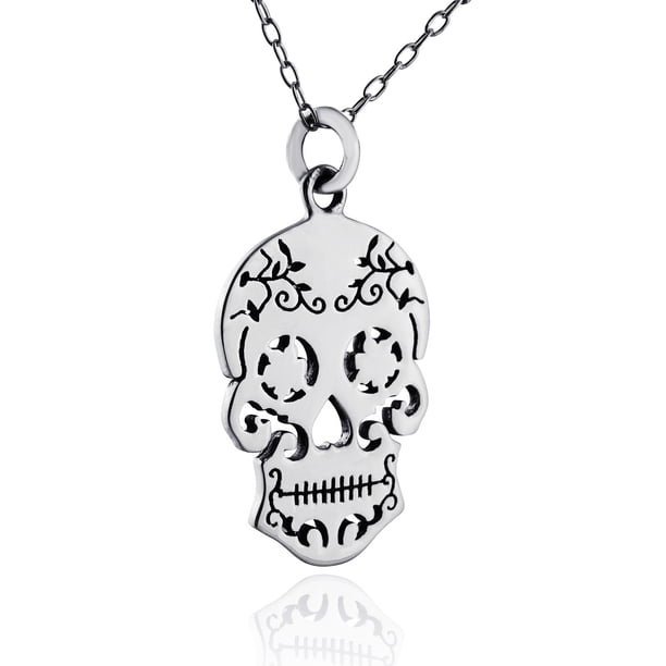 Fashionjunkie4Life - Sterling Silver Sugar Skull Pendant Necklace, 18 ...