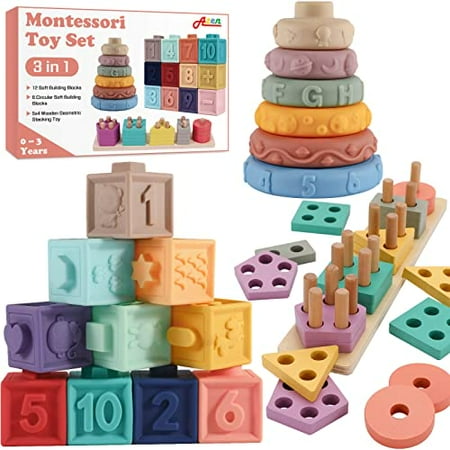 AZEN 3-in-1 Montessori Toys for Babies 0-3 Year Old, Baby Toys 0-6 6-12 ...
