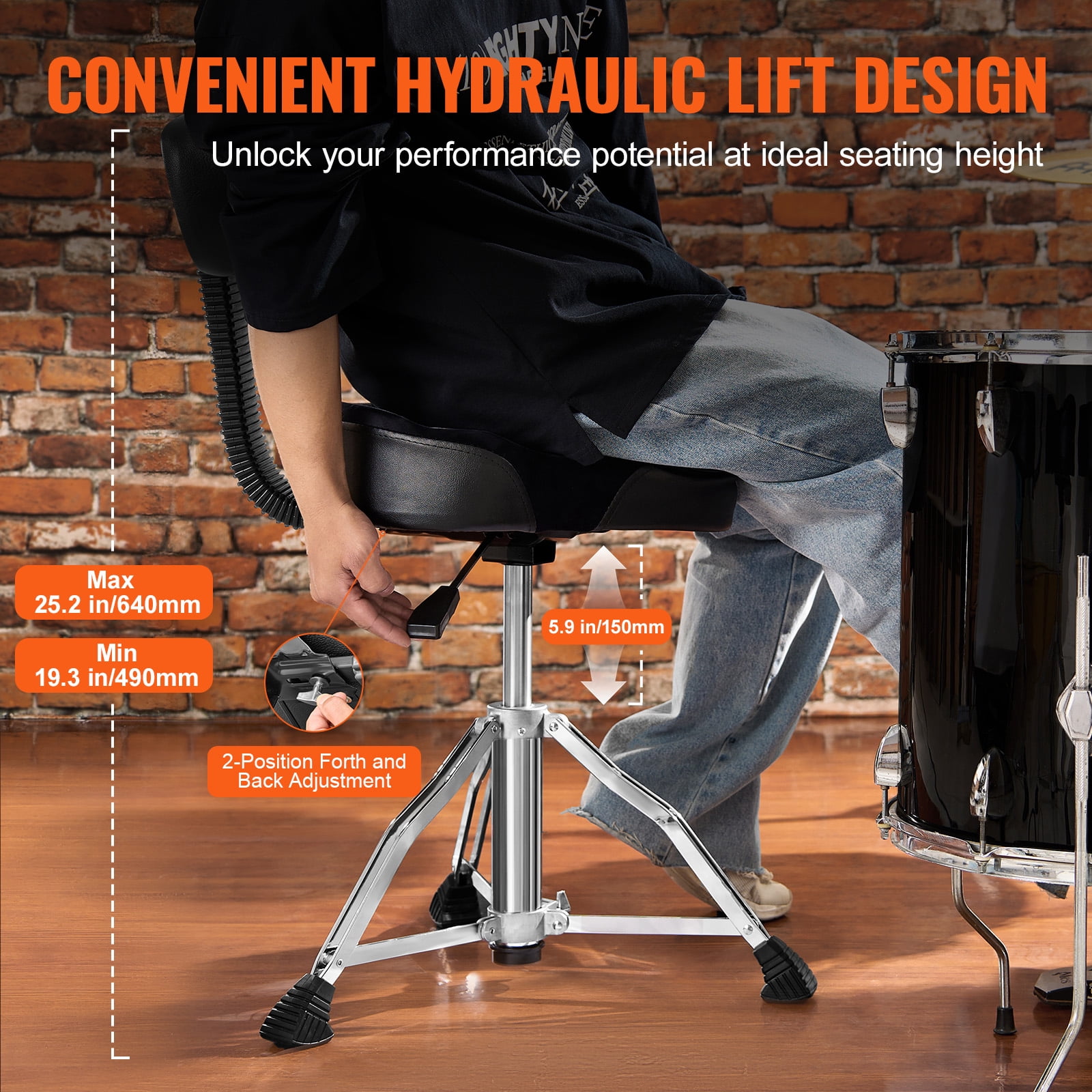 Height Adjustable Drum Stool For Adults EASTROCK Heavy Duty Square Drum ...