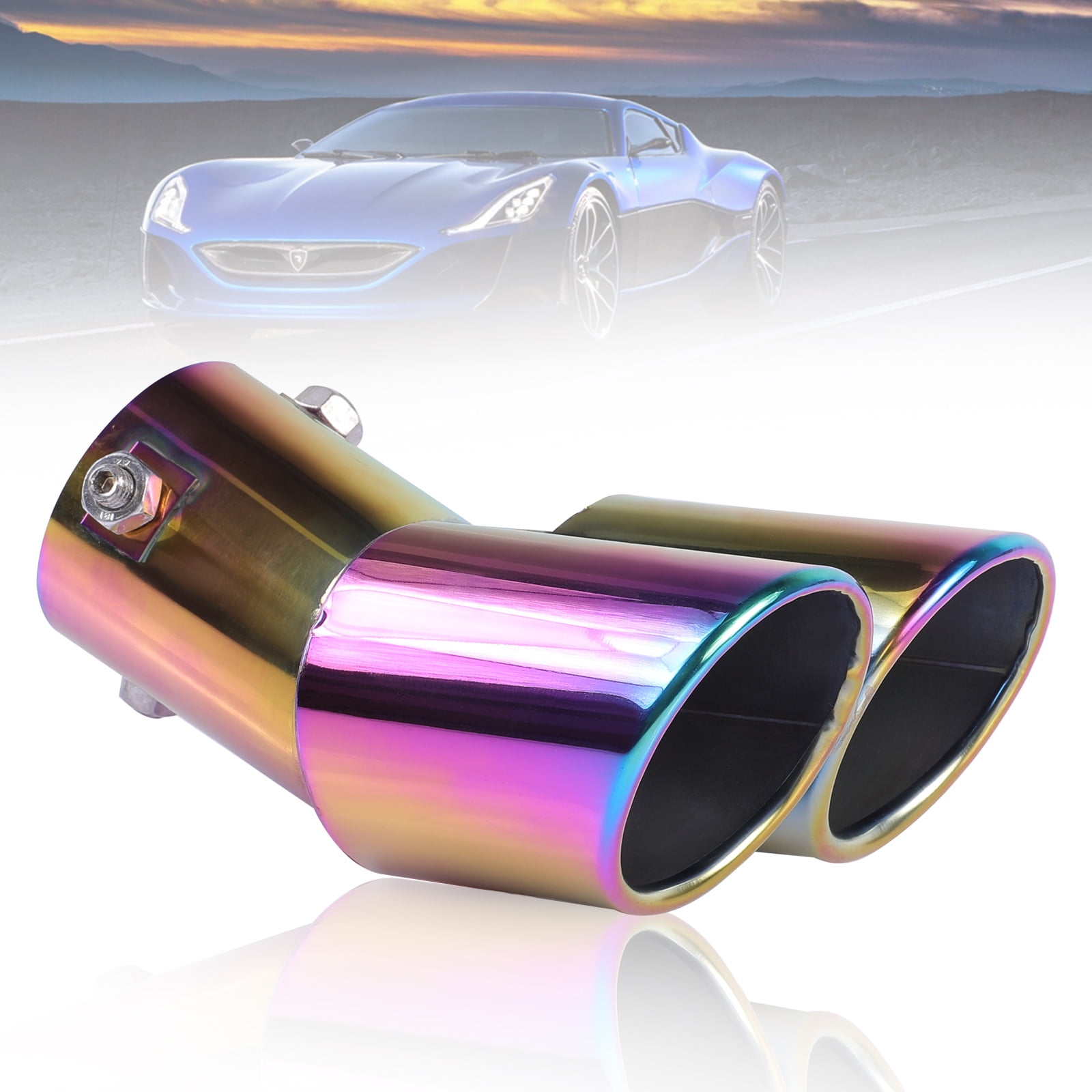 Universal Stainless 2-Outlet Exhaust Pipe Reduce Noise Tip Tail Muffler ...