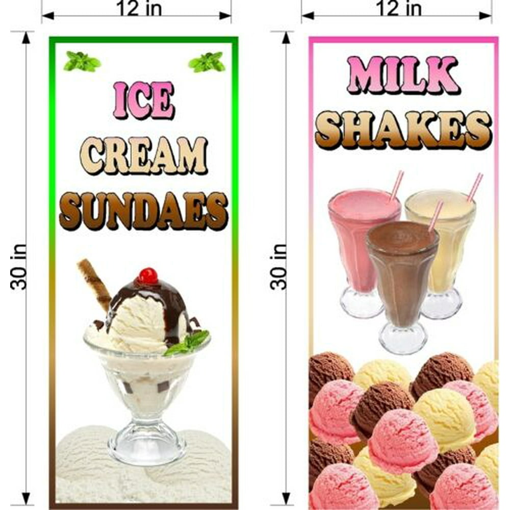 PAIR OF 12" X 30" VINYL BANNERS 1 MILKSHAKES MILK SHAKES & 1 ICE CREAM ...
