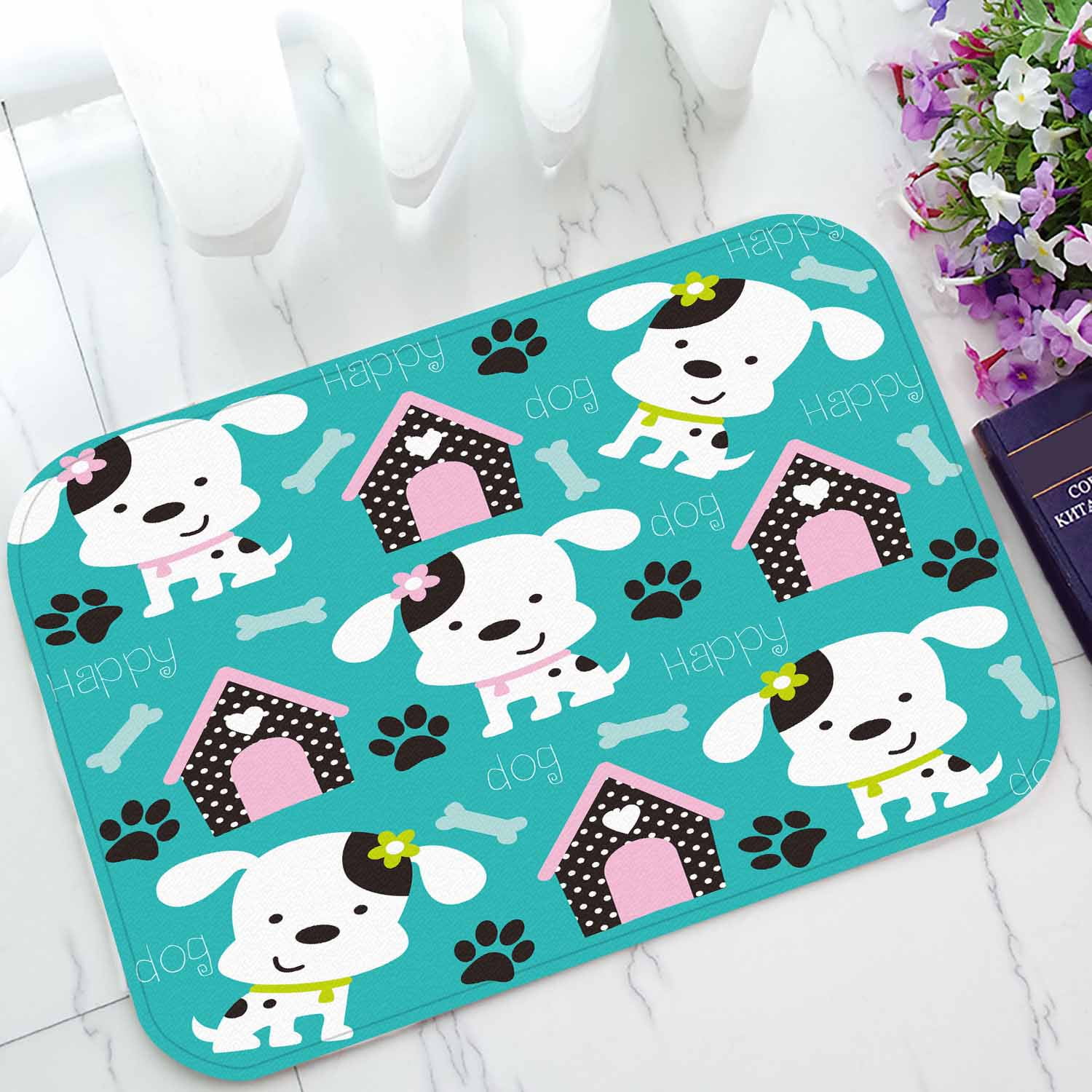 PKQWTM Happy Dog Paw Print And Bone Home Decor Floor Mat Area Rug ...