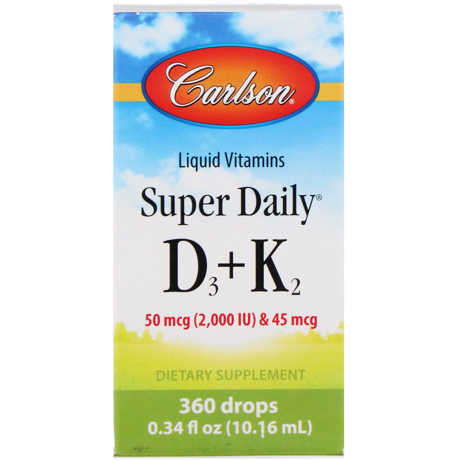 Carlson Labs Liquid Vitamins, Super Daily D3+K2, 50 mcg (2,000 IU) & 45 ...