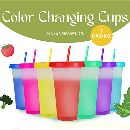 12 oz Color Changing Cups Tumblers with Lids Straws, 7 Packs Reusable ...