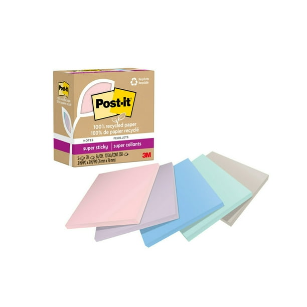 Post-it Recycled Super Sticky Notes Made with 100% Recycled Paper, 3 in ...