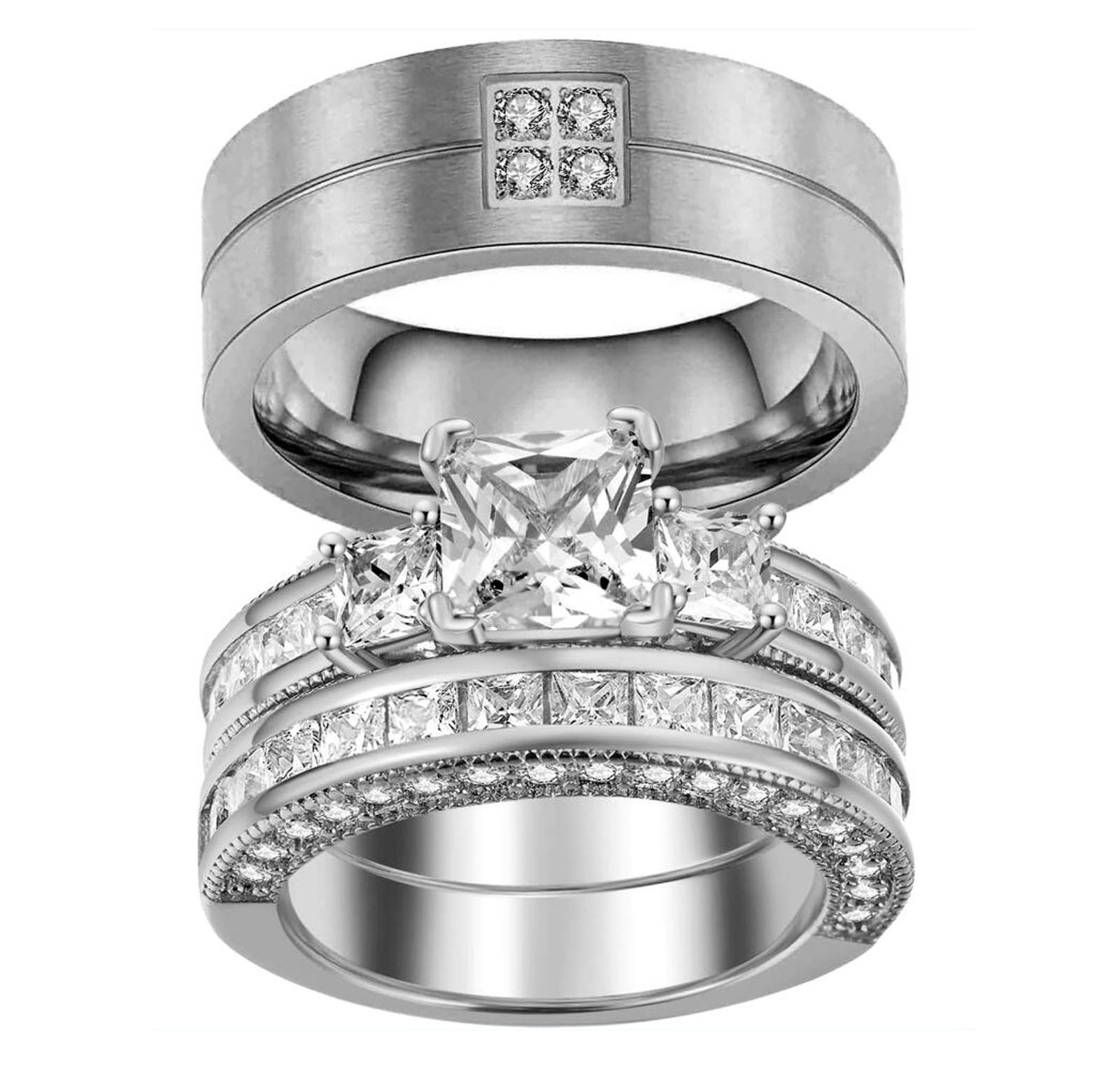 ringheart Matching Rings His and Her Wedding Rings Couple Rings AAA Cz ...