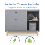 Delta Children Poppy 3 Drawer Dresser with Cubbies, Grey/Natural ...