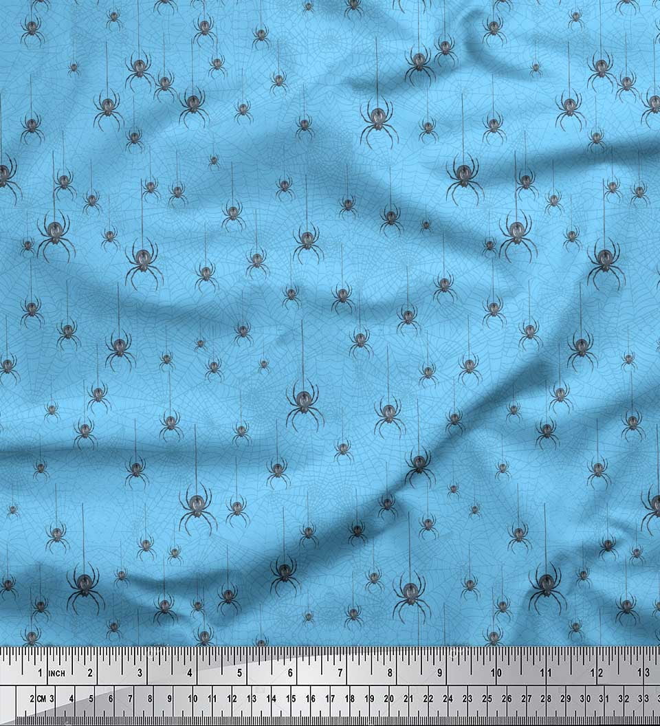 Soimoi Blue Silk Fabric Web & Spider Insect Print Fabric by the Yard 42 ...