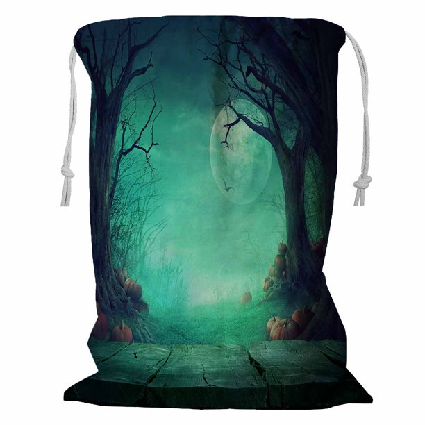 HATIART Halloween Spooky Forest Trees Pumpkins Wooden Table Storage ...