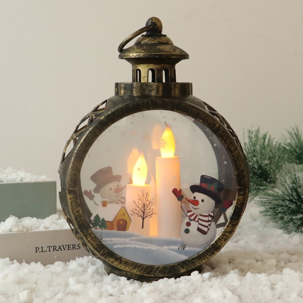 Yipa Xmas Lanterns Snowman Printed Rustic Table Lamp Top Handle ...