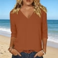 Guluxicc 3/4 Length Sleeve Womens Tops V Neck Blouse Banded Bottom ...