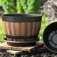 Faux Whiskey Barrel Planter with Tray, Plastic Barrel Shape Flower Pot ...