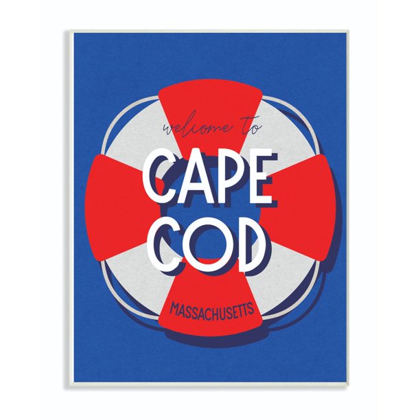 Stupell Industries Cape Cod Beach Coast Ocean Blue Red Word Design Wall ...