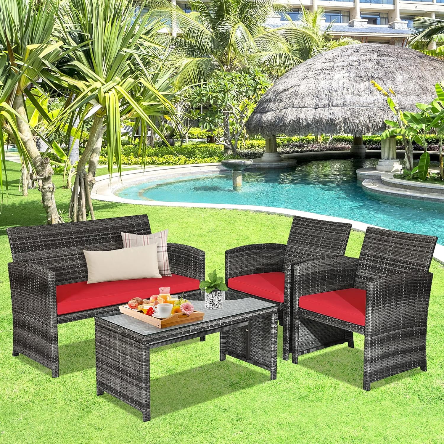 Click here for Gymax 4pcs Patio Outdoor Rattan Conversation Furni... prices
