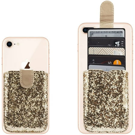 Glitter Adhesive Phone Card Holder RFID Blocking Sleeve Stretchable 5 ...