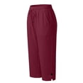 AJGRHE Womens Casual Capri Pants Elastic Waist Solid Color 3/4 Wide Leg ...