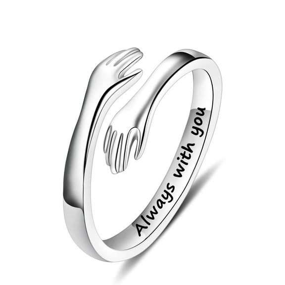 Hugging Hands Sterling Silver Adjustable Ring Give Me A Hug Ring 925 Silver Love Hug Hands Open ...
