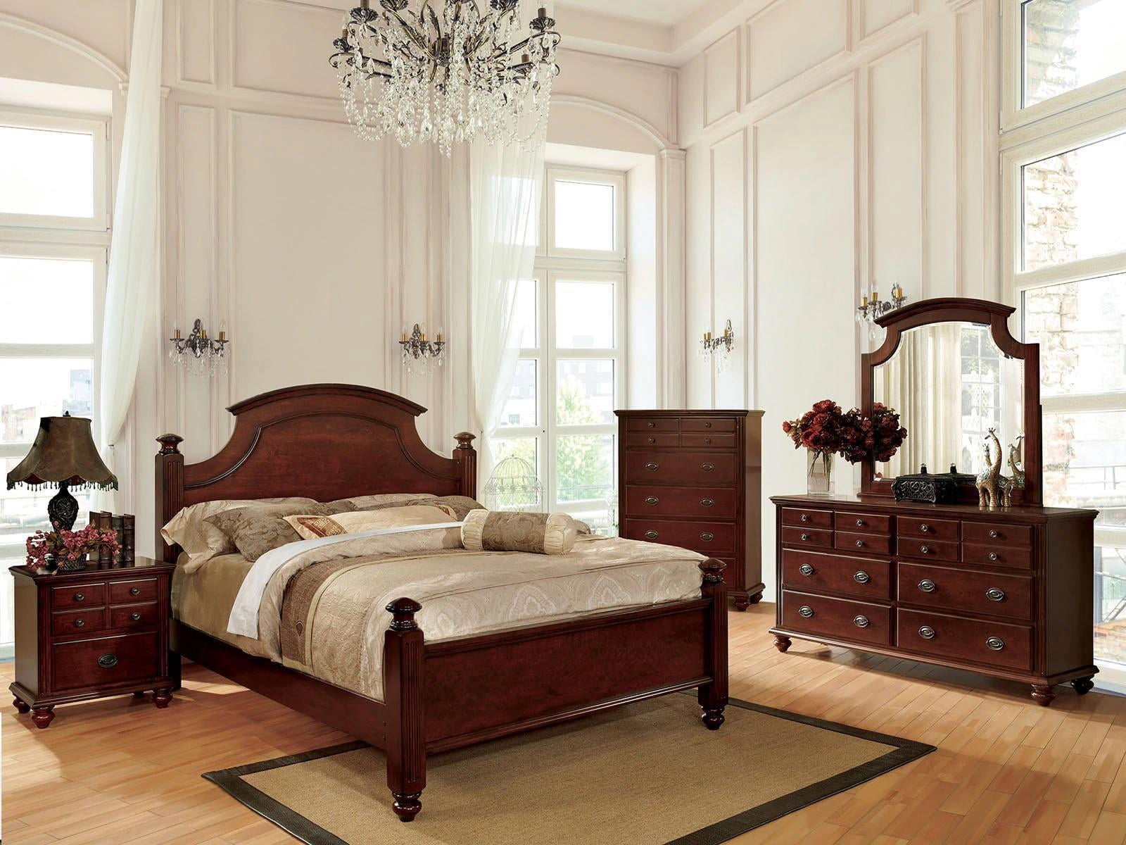 Transitional Cherry Solid Wood Queen Bedroom Set 6pcs FOA CM7083-Q ...