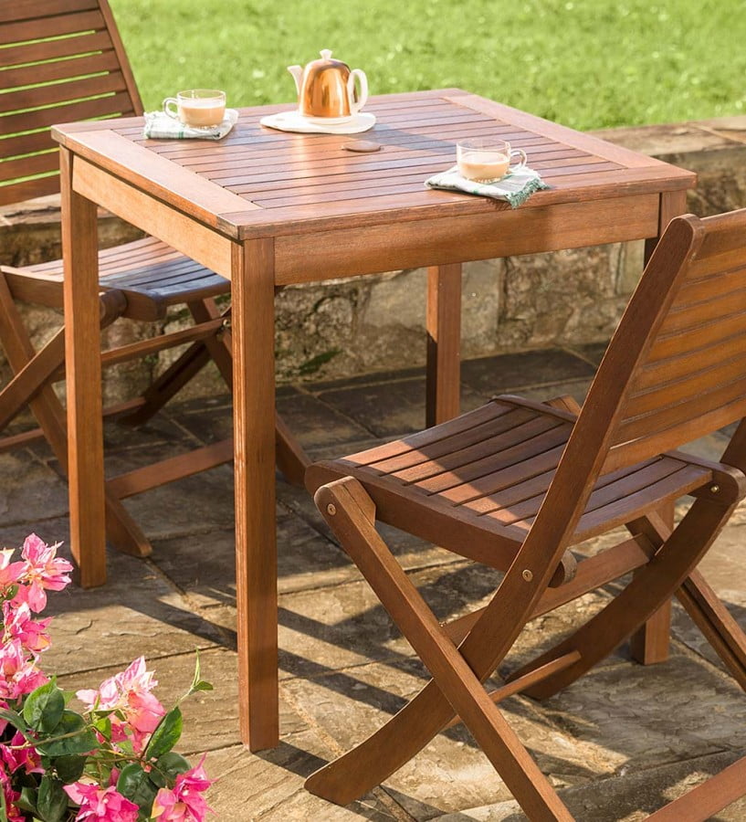 Plow & Hearth Eucalyptus Wood Outdoor Square Bistro Table - Walmart.com