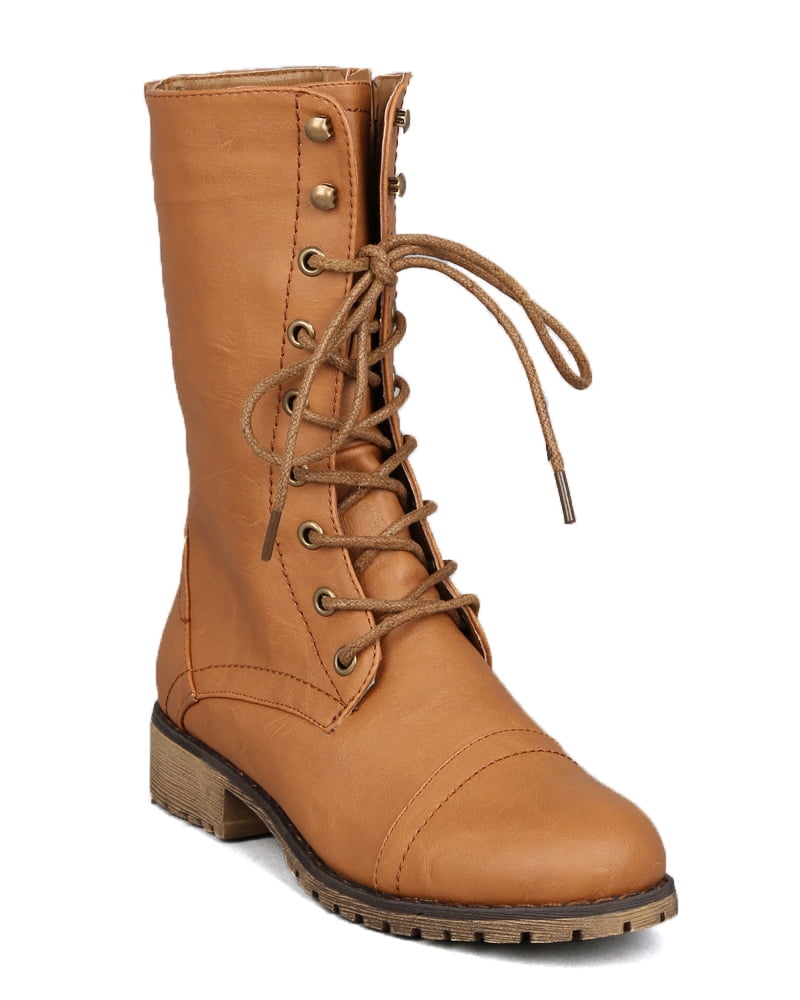 Nature Breeze Lug-11 Women Leatherette Lace Up Military Boot - Walmart.com