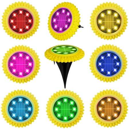 8 LED Solar Ground Lights 8 Pack RGB Color Changing Solar Garden Lights ...