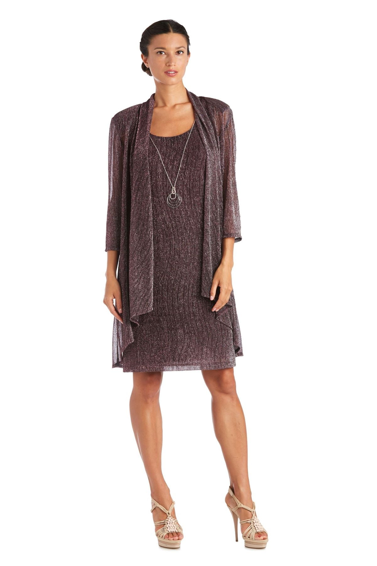RM Richards Women's 2 Piece Metallic Knit Jacket Dress, 8P Wine ...