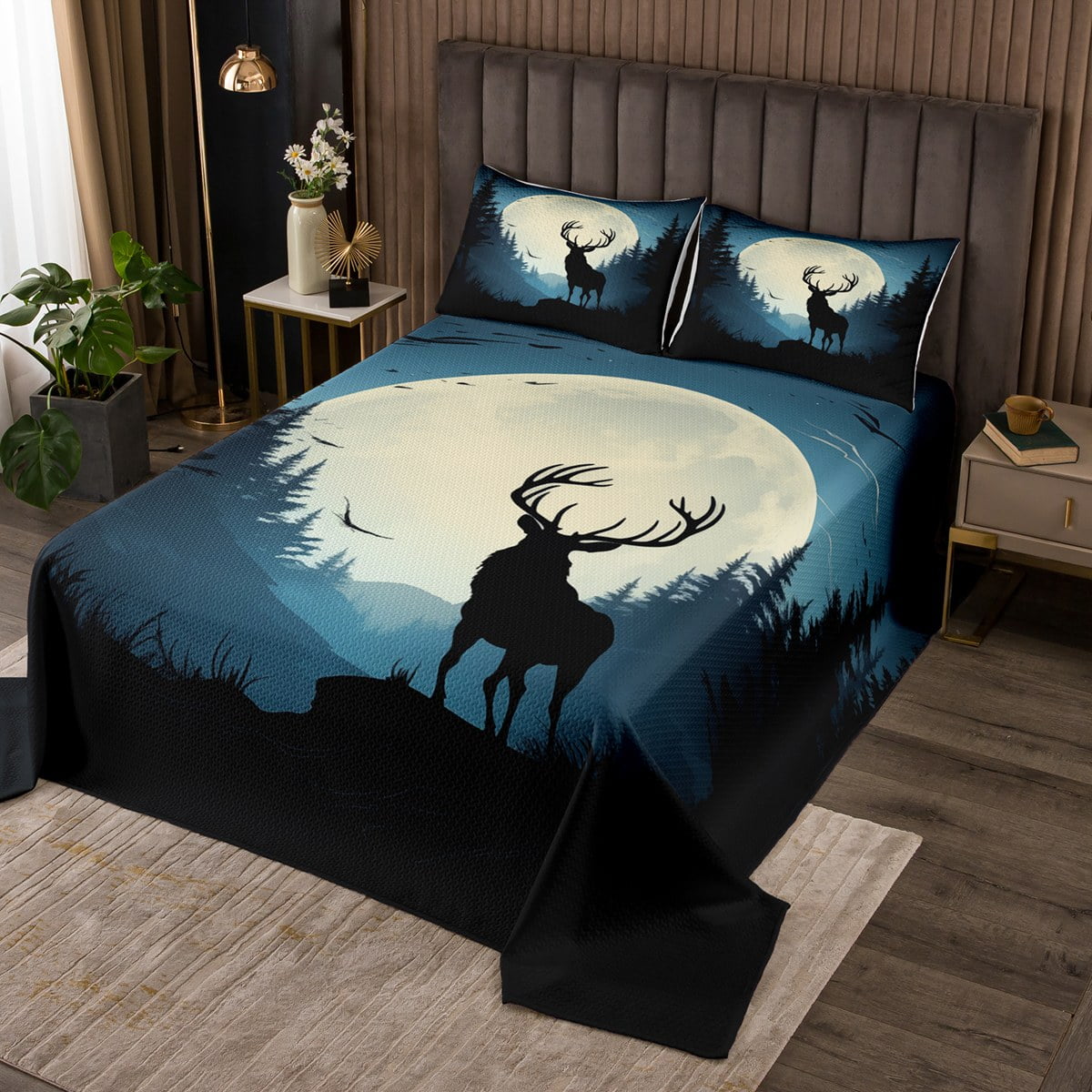 Click here for Yst Elk Deer Coverlet Twin Size Moose Bedspread Si... prices
