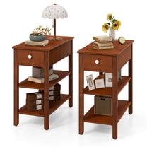 Gymax 2 PCS Narrow End Tables w/Drawer Shelves & Rubber Wood Legs Sofa ...