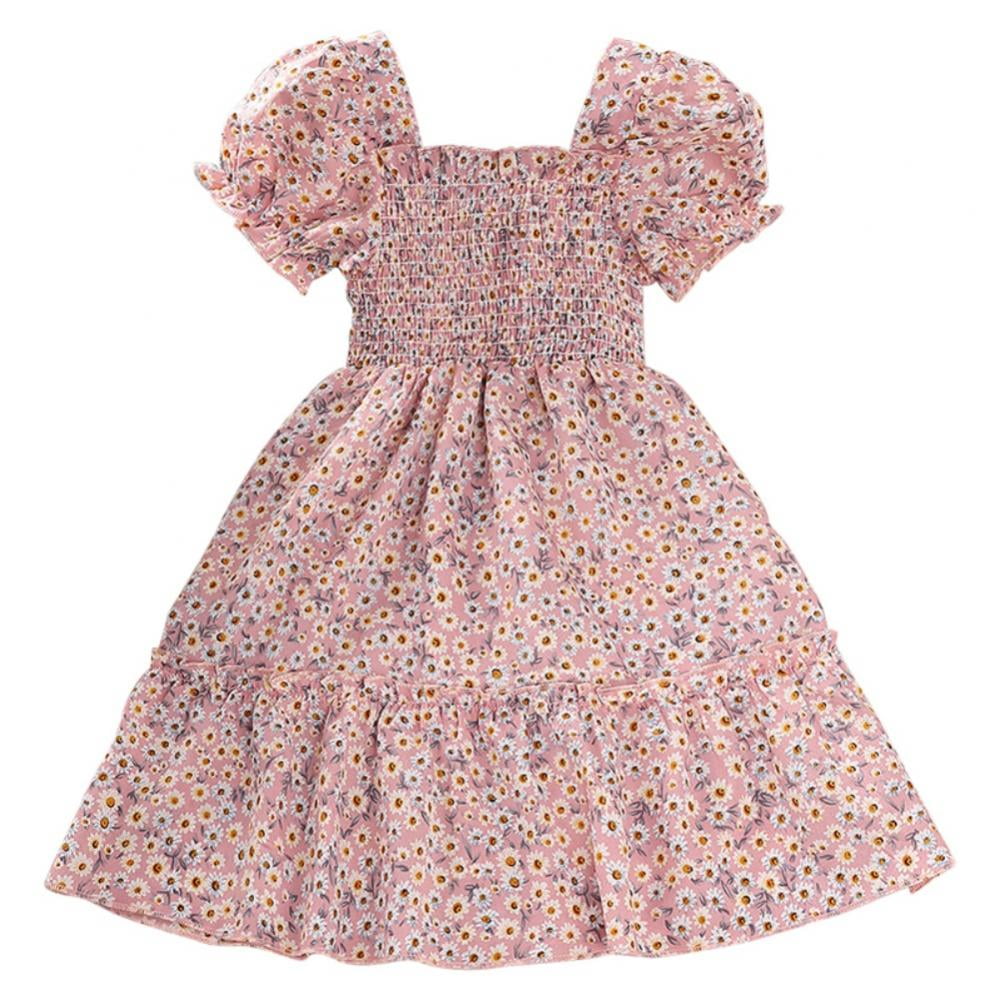 URMAGIC Girls Summer Dress Kids Floral Square Neck Puff Sleeve A-Line ...