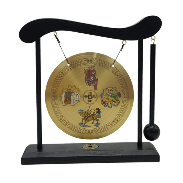 Gong Ornament Mini Chinese Gong with Stand Mini Wind Chimes Brass Feng ...