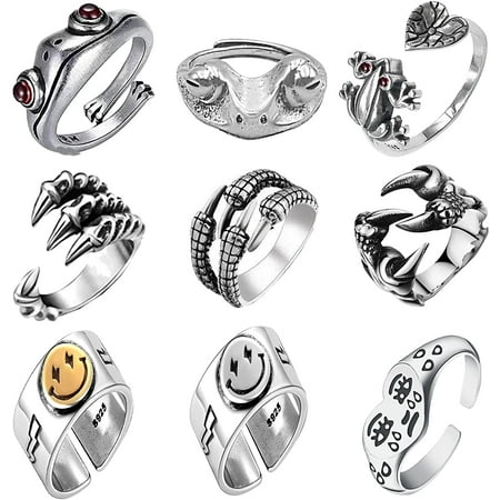 TESNN Silver Plated Frog Rings Set,Cute Animal Open Rings Pack,Vintage ...