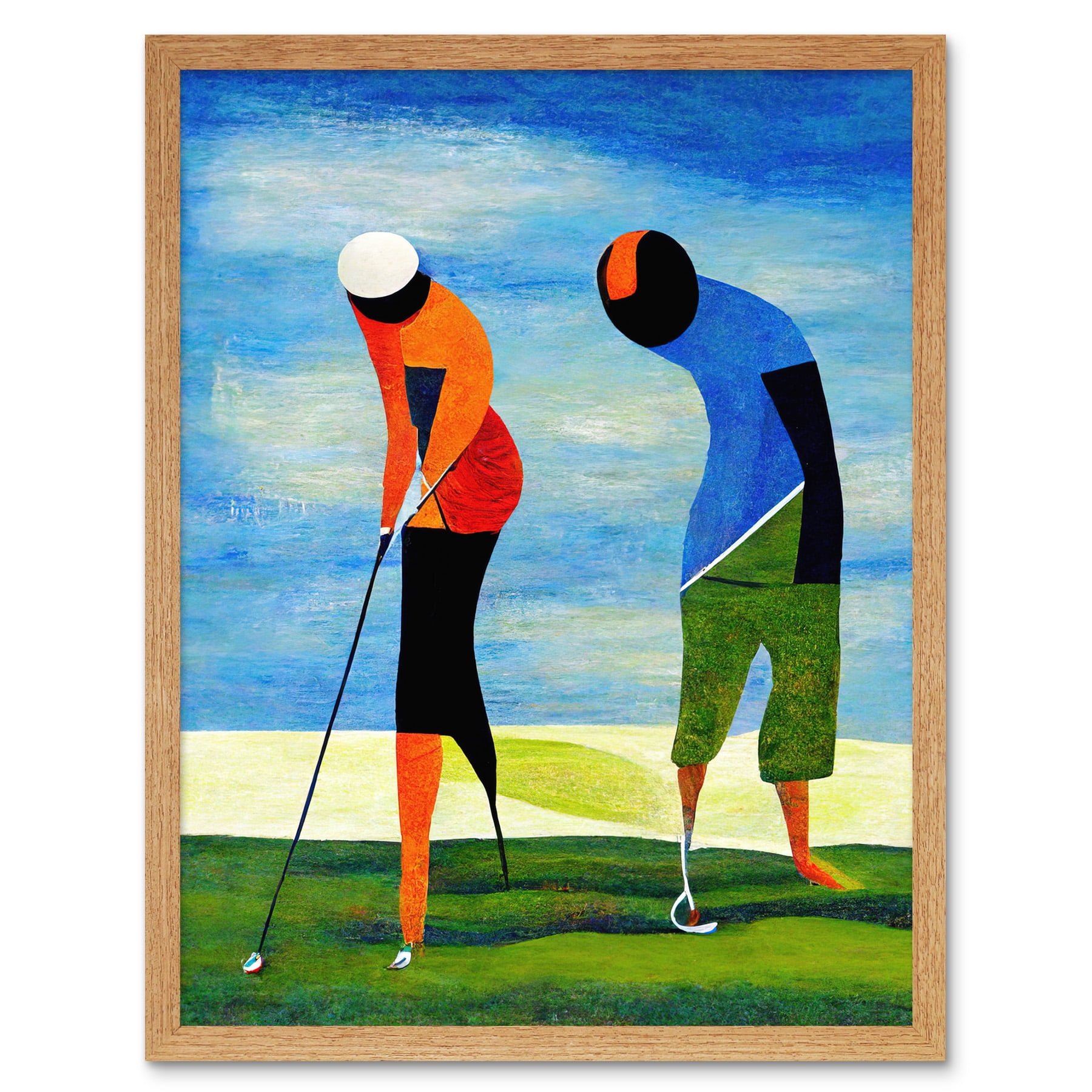 Abstract Surreal Modern Golf Golfing Couple Playing Art Print Framed ...